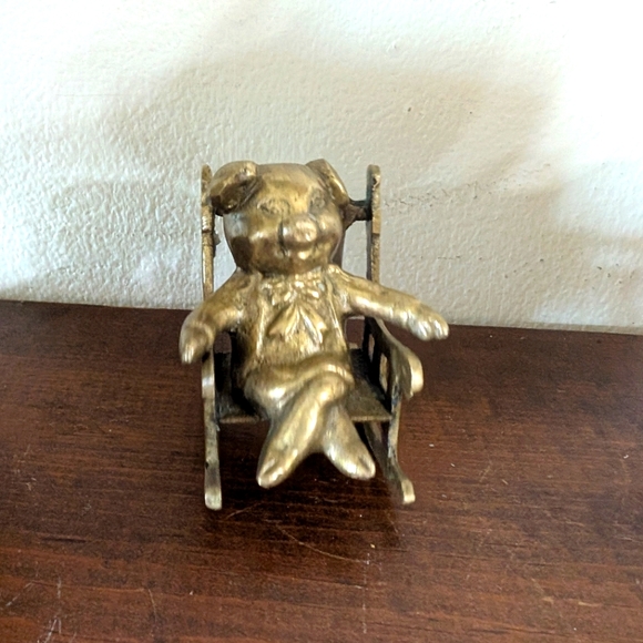Antique | Accents | Vintage Brass Pig Figurine In Rocking Chair Mini ...
